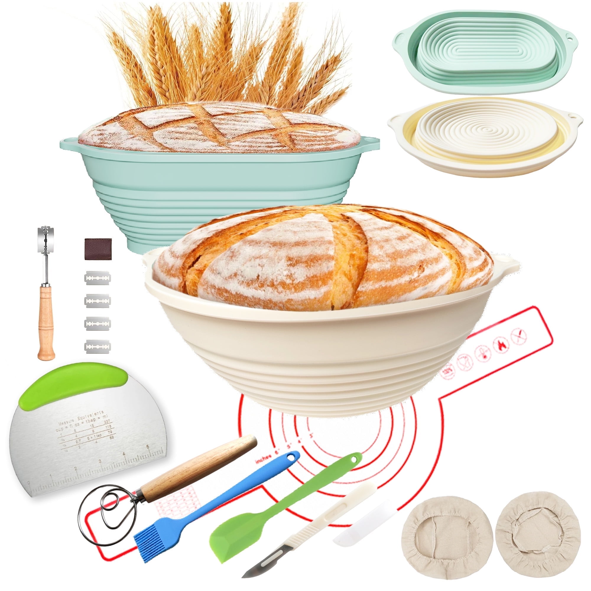 Livease Silicone Bread Banneton Proofing Basket Sets w/Liners & Baking ...