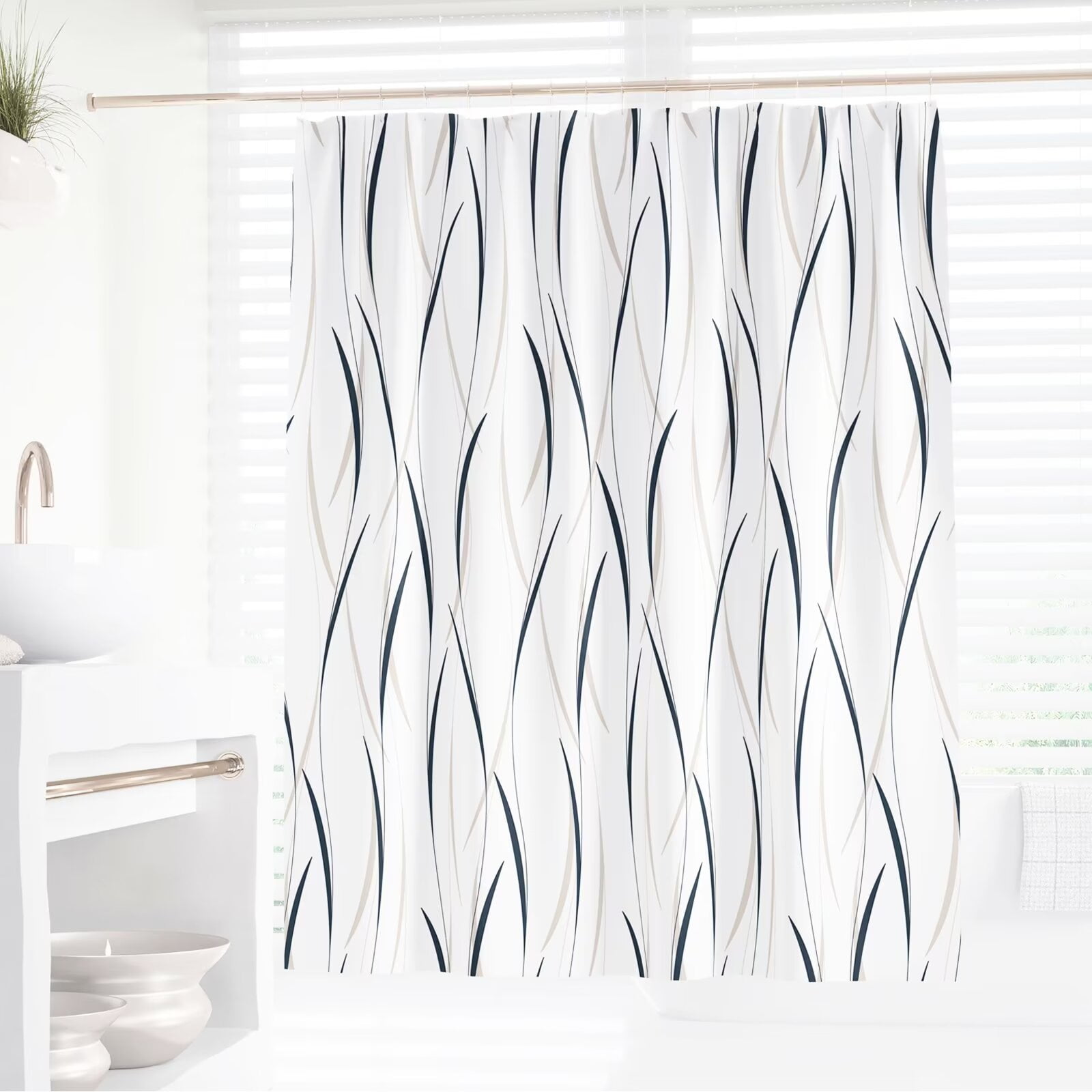 LivebyCare Geometric Shower Curtain, Striped Shower Curtains for Bathroom Modern Minimalist ...