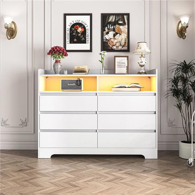Liveditor QWE-WBWB10508-WT Modern White 6-Drawer LED Dresser, Bedroom ...