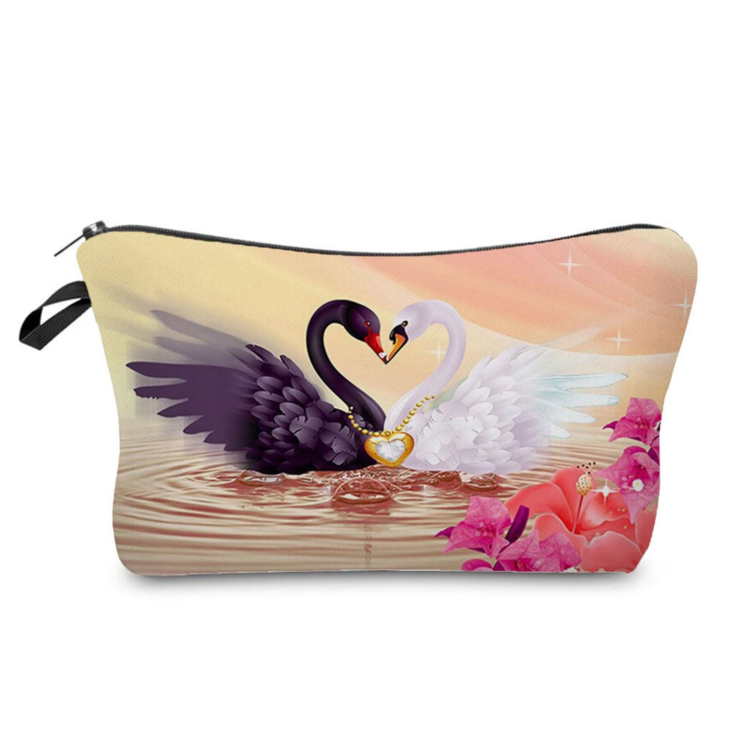 Livel lhood Black White Swan Floral Makeup Bag Cute Small Makeup ...