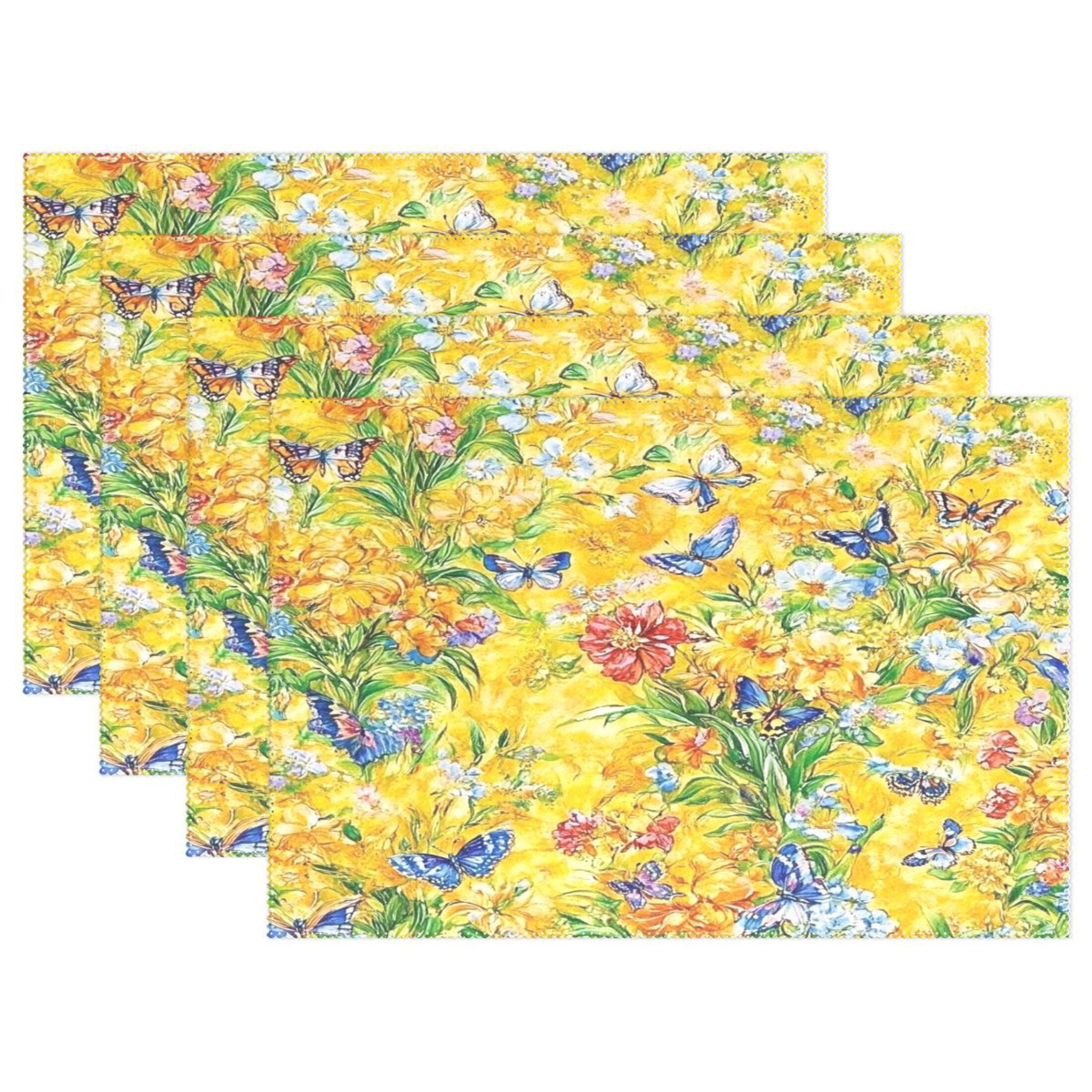 Lively Butterfly Garden 4-Piece 12x18in Heat-Proof Place Mats Set, Non ...