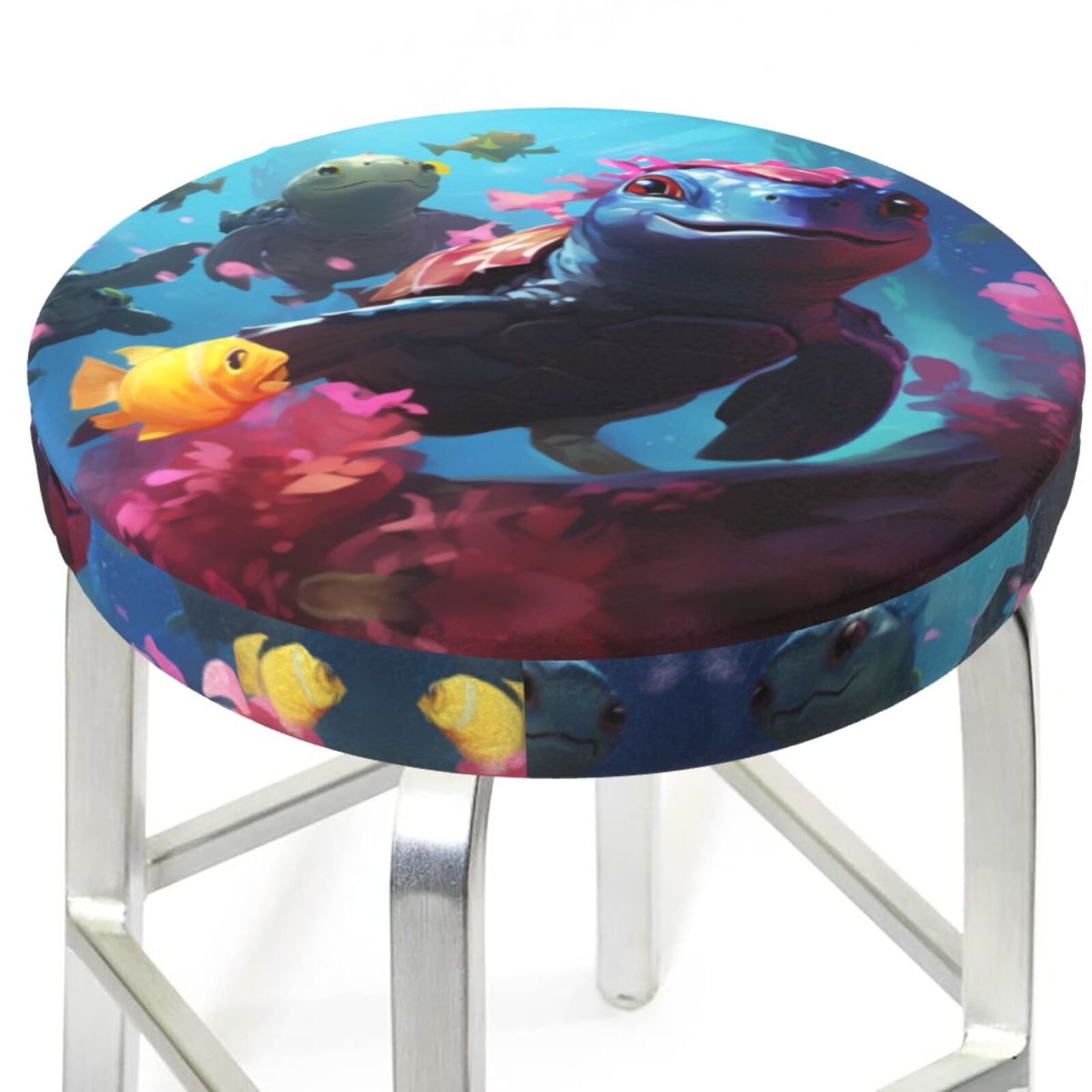 Lively Cute Turtle Round Bar Stool Covers, Soft Velvet Bar Stool Seat ...