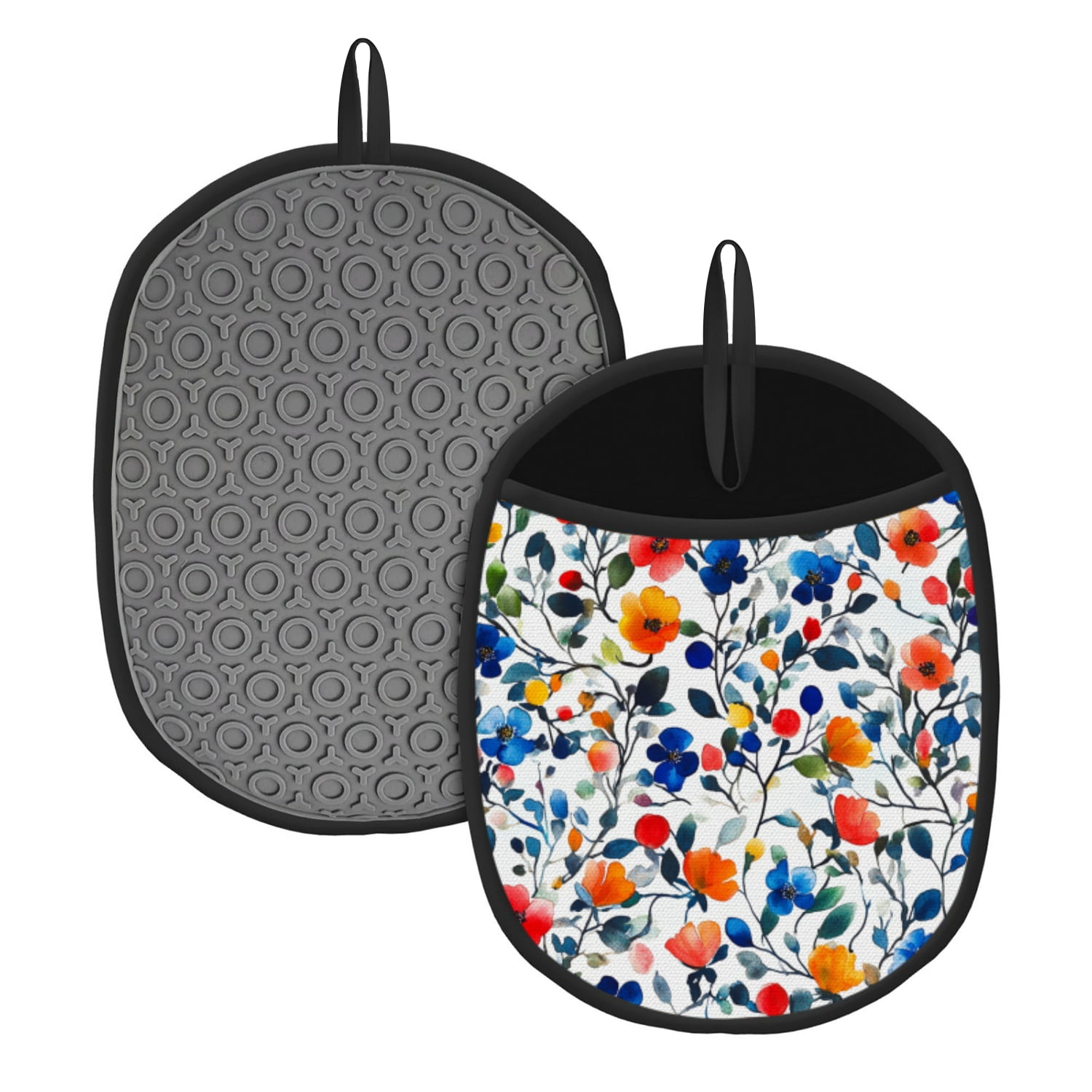 Lively Floral Pattern With Multicolor Blooms Kitchen Pot Mat, 7.5x9.4 ...