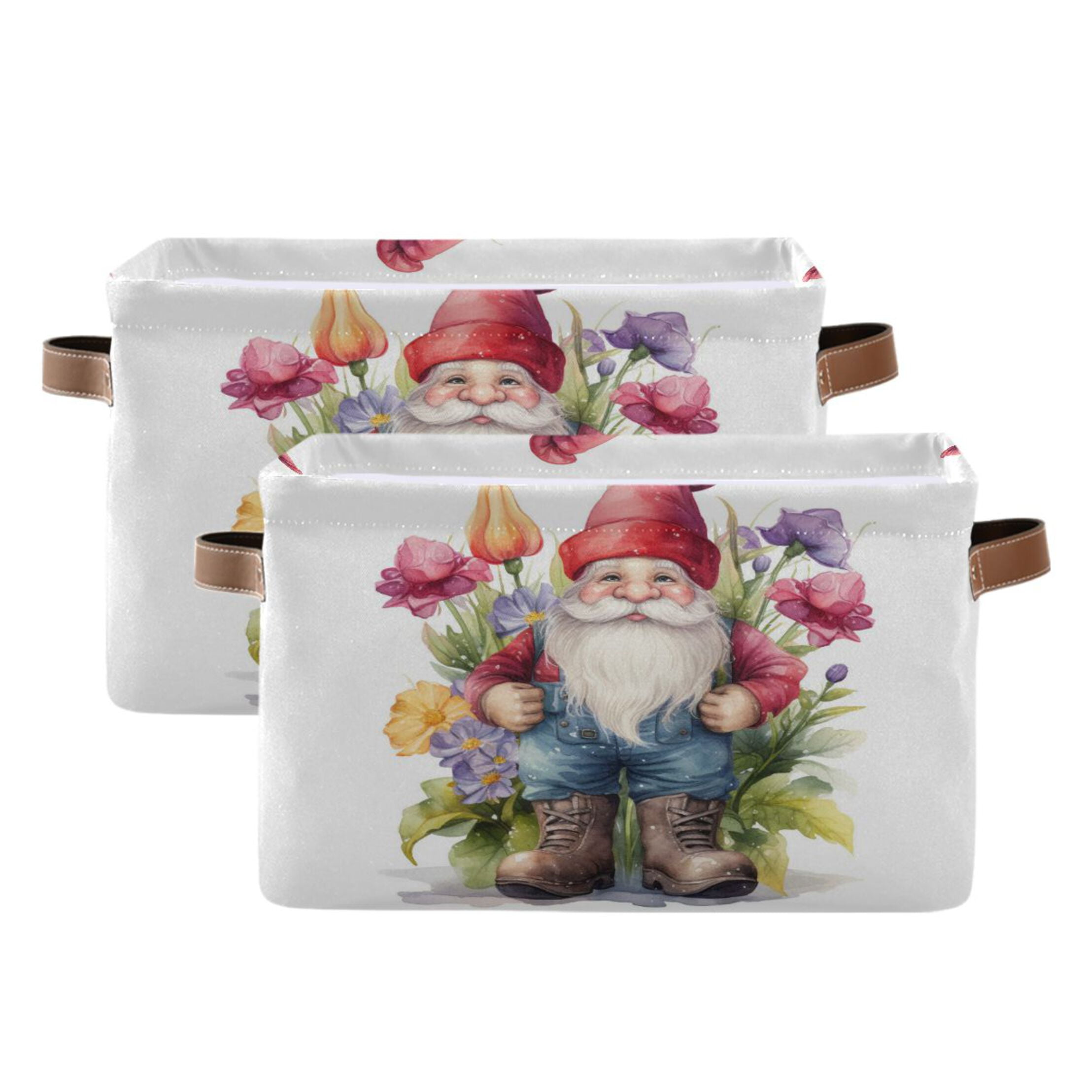 Lively Gnomes and Flower Storage Bins with Handle Fabric Organizer ...