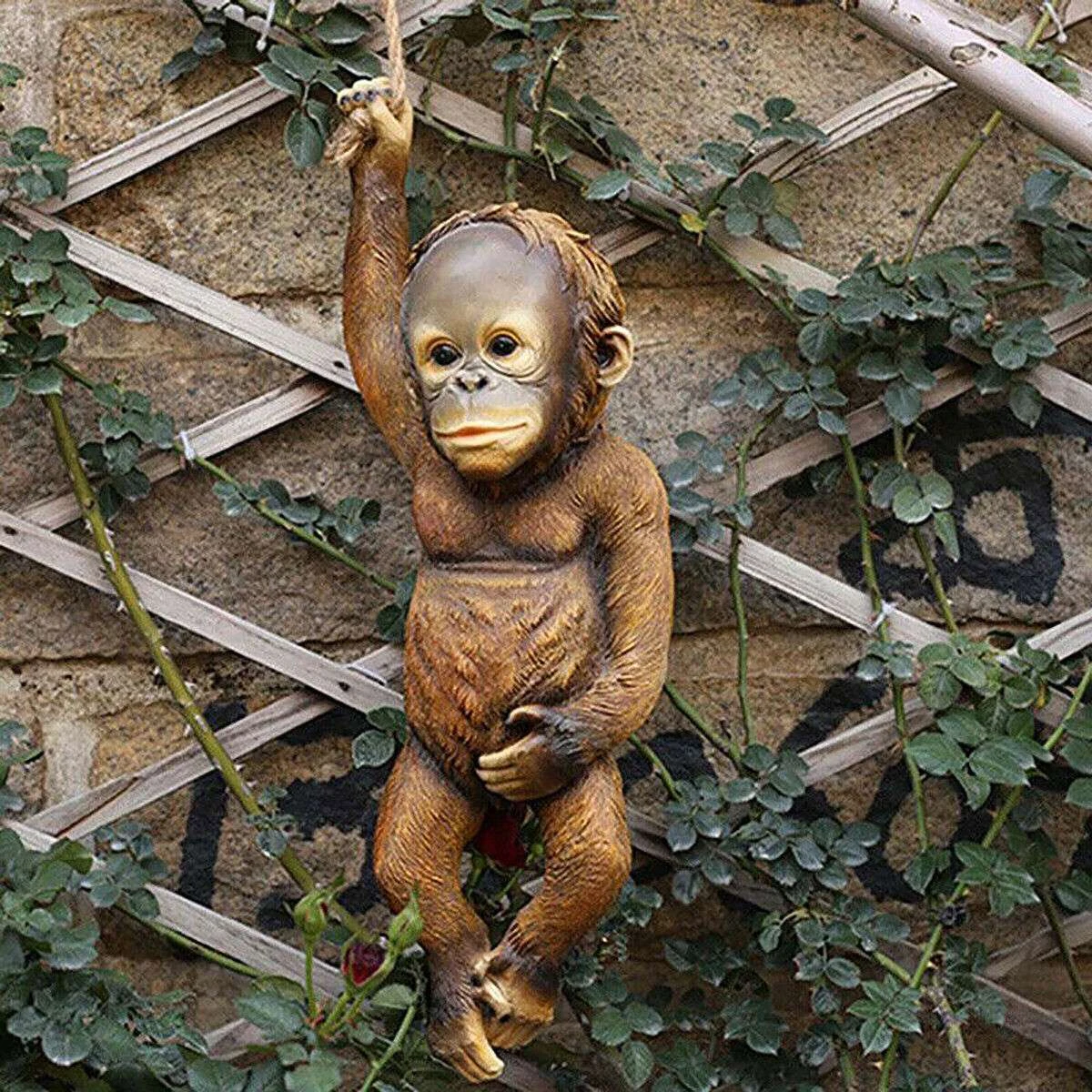 Lively Monkey Chimp Hanging Rope Garden Ornament Outdoor Statue ...