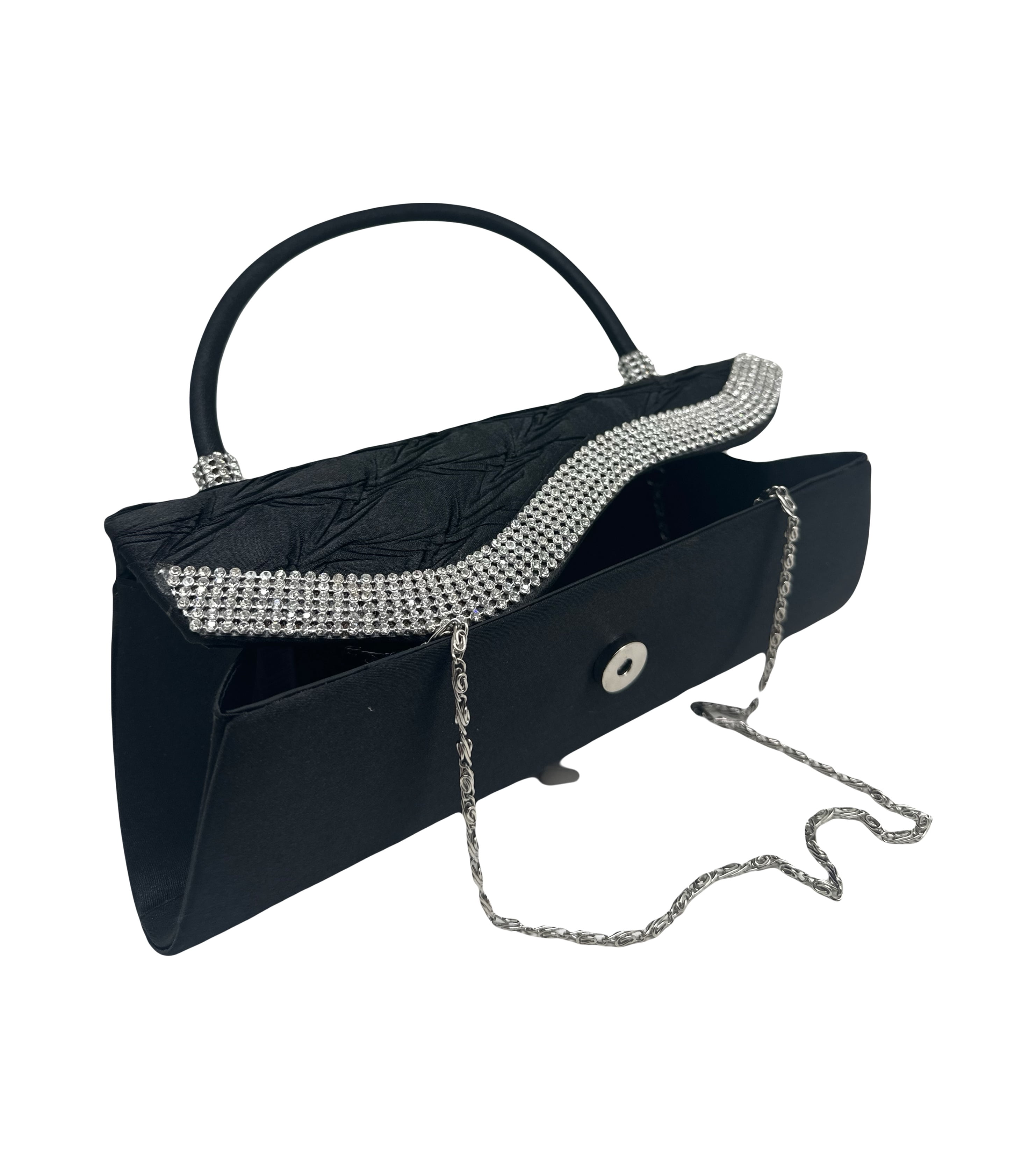 Lively Pleated Silver Colored Rhinestone Sequence Cocktail Purse ...