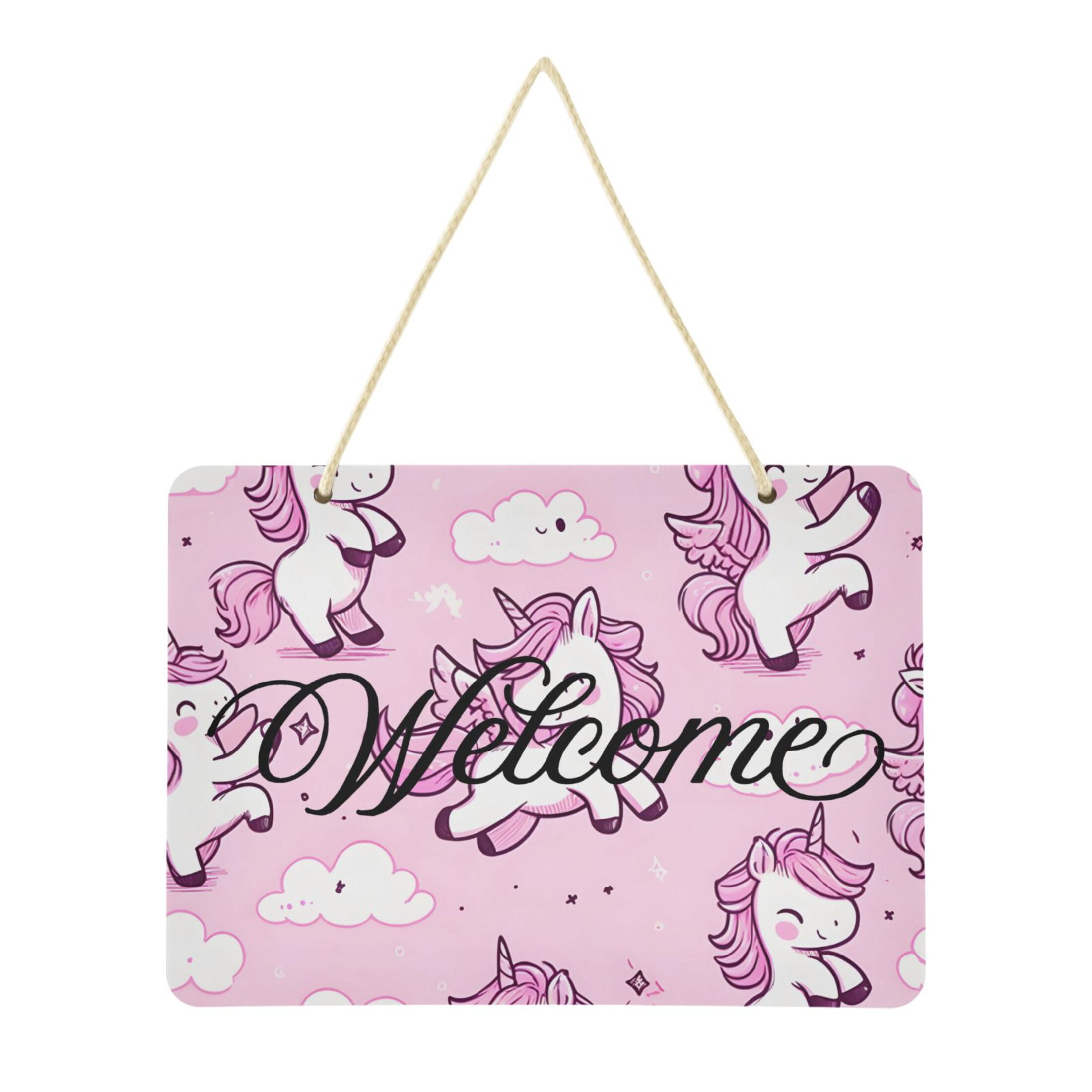 Lively Unicorn and Cloud Welcome Sign Front Door PVC 14x10 inch Hanger ...