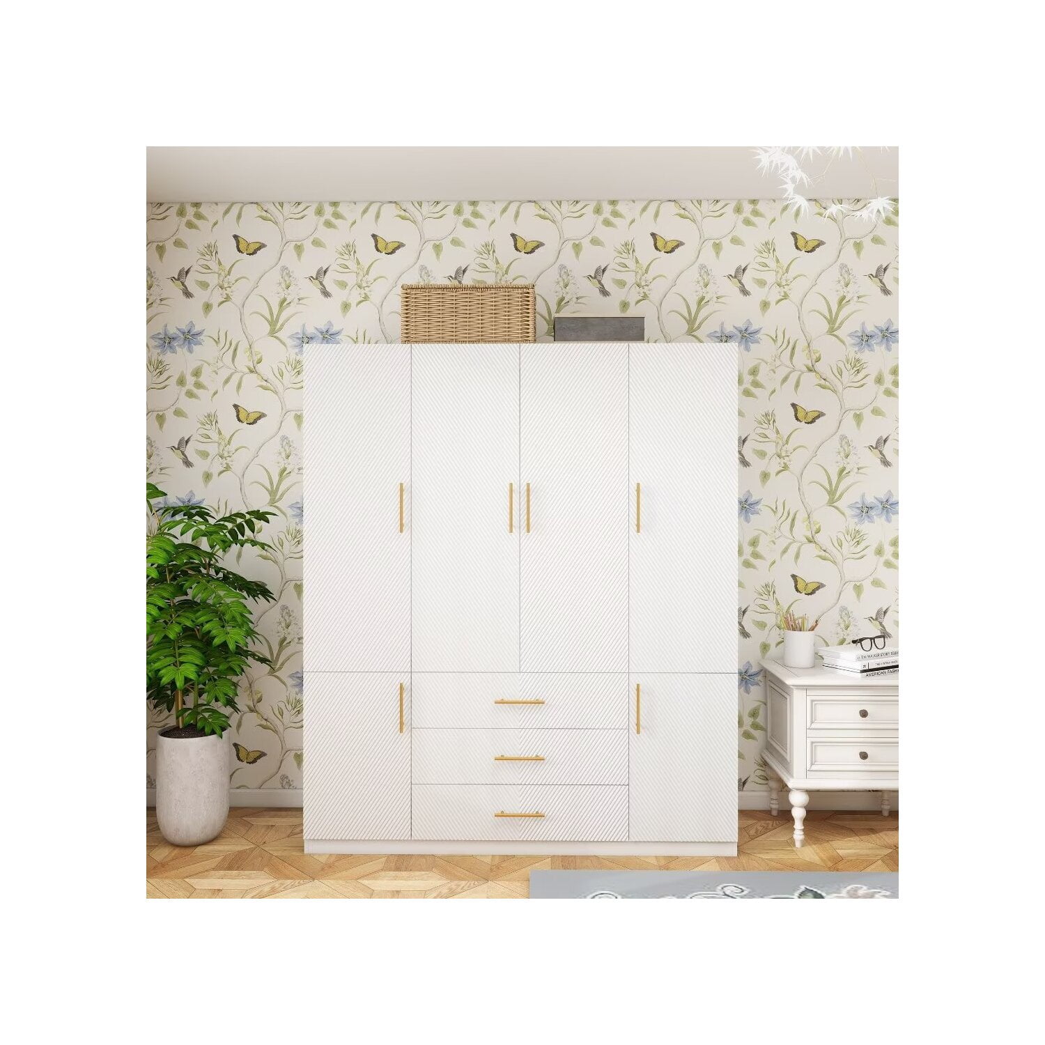 LivelyLodge Wooden 4-Door 3 Drawers White Closet Cabinet for Large ...