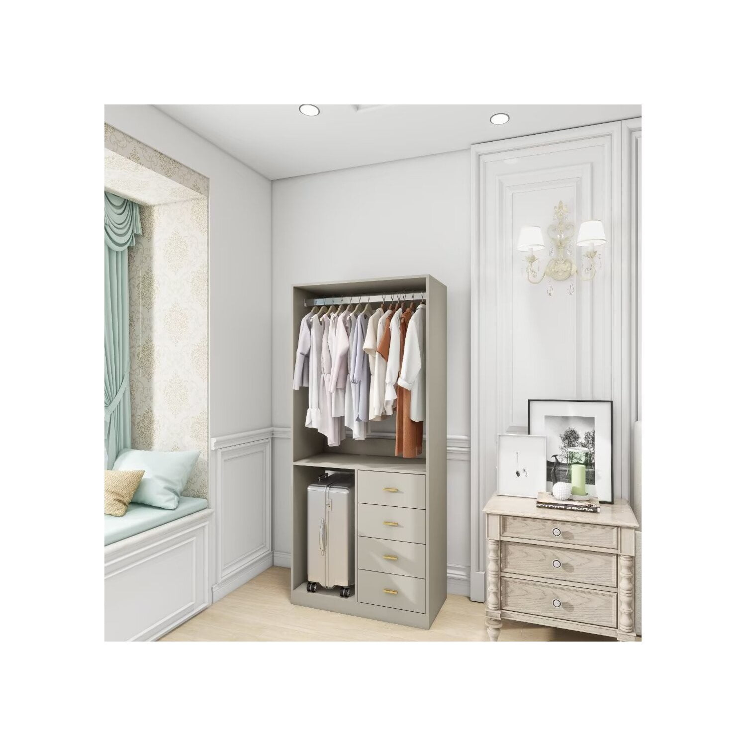 LivelyLodge Wooden Closet Organizer Stand-Alone System with Hanging Rod ...