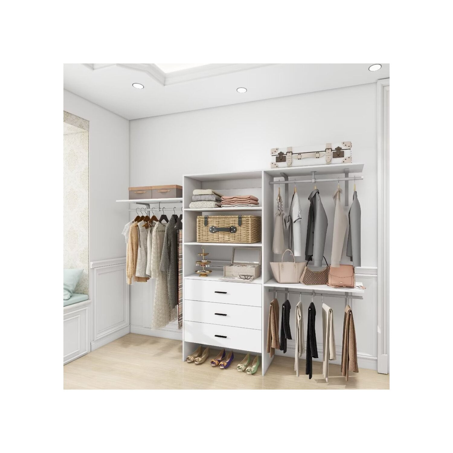 LivelyLodge Wooden Closet Organizer System Walk-In with 3 Drawers, 3 ...