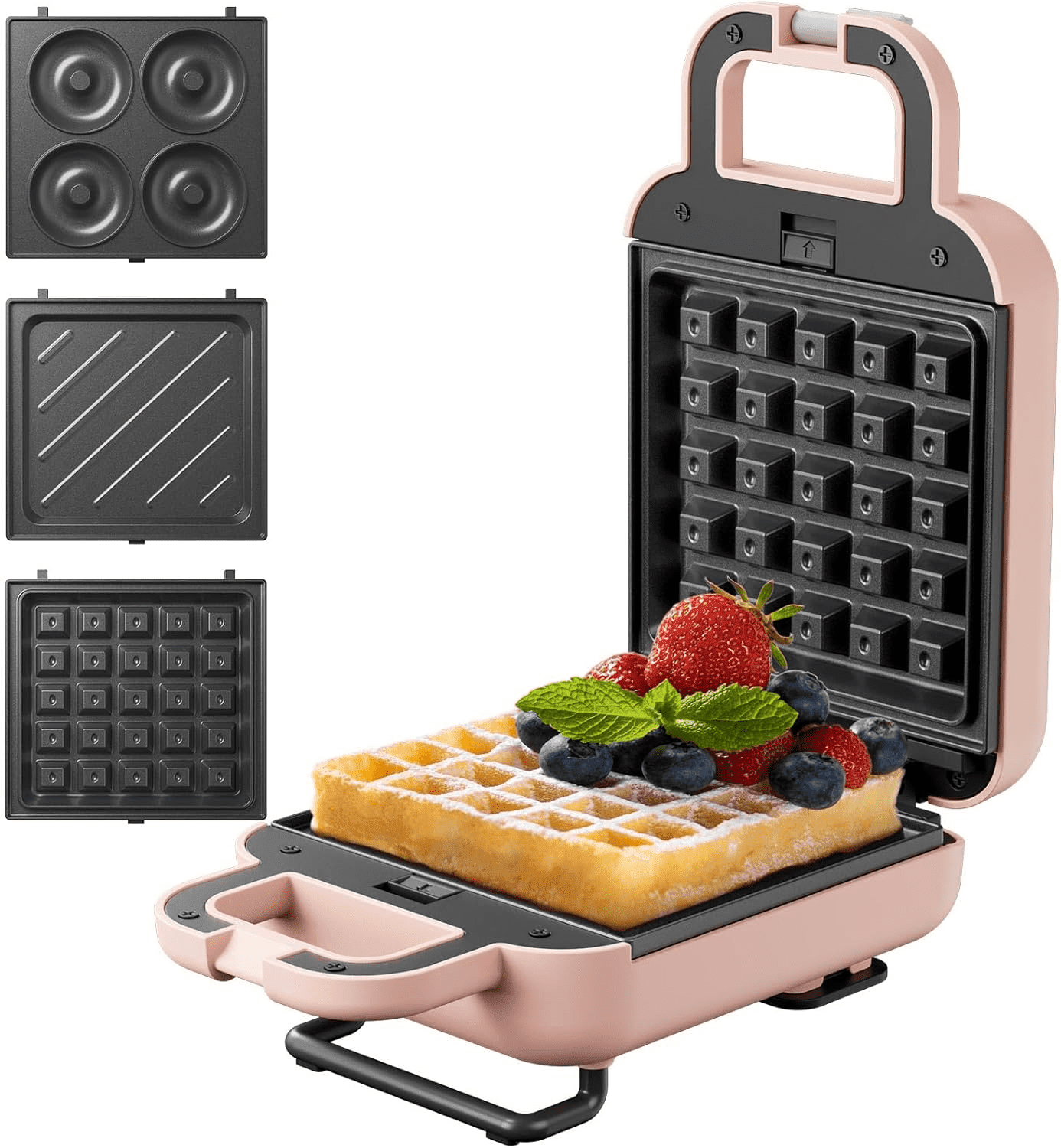 Mini Waffle Maker with 3 Shape Removable Plates, 3 in 1 Small Sandwich ...