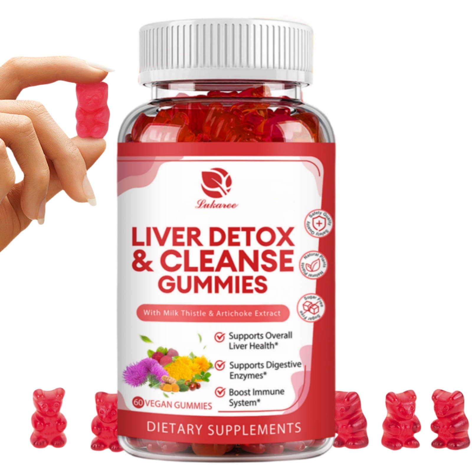 Lukaree Liver Cleanse Detox Gummies, 1000mg Milk Thistle Silymarin, Dandelion, Artichoke, Sugar ...