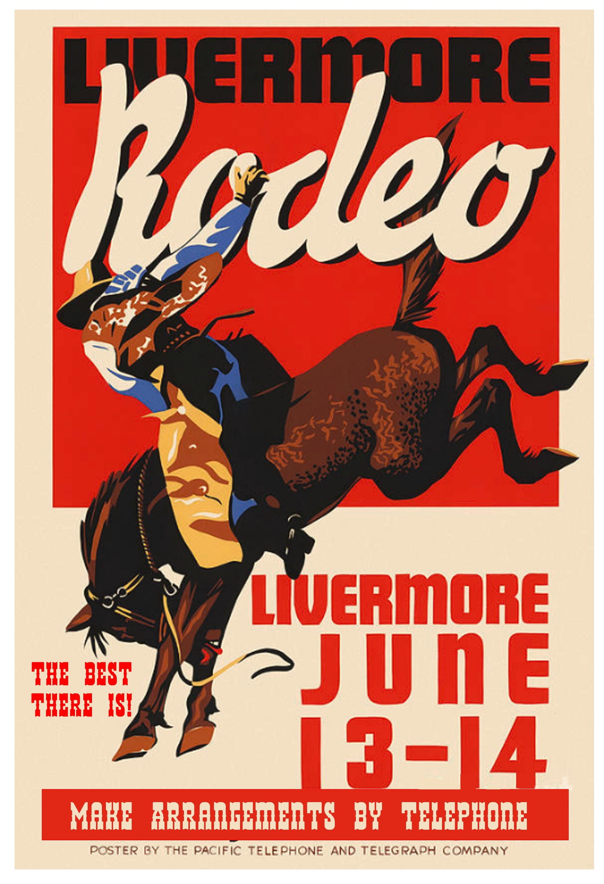 Livermore Vintage Old West Rodeo Poster Western Cowboy Art Broncs Bull ...