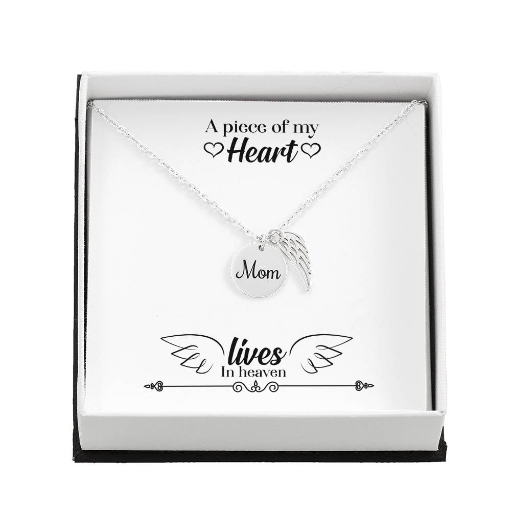 Lives in Heaven Mom Remembrance Necklace Angel Wing Charm, Stainless ...