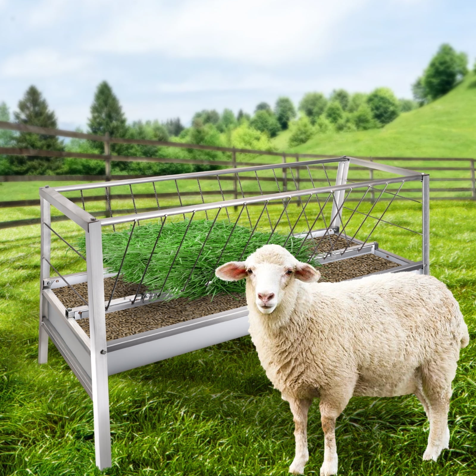Heavy-Duty Pasture Feeder, Galvanized Steel Livestock Goat Feeder, 77 ...