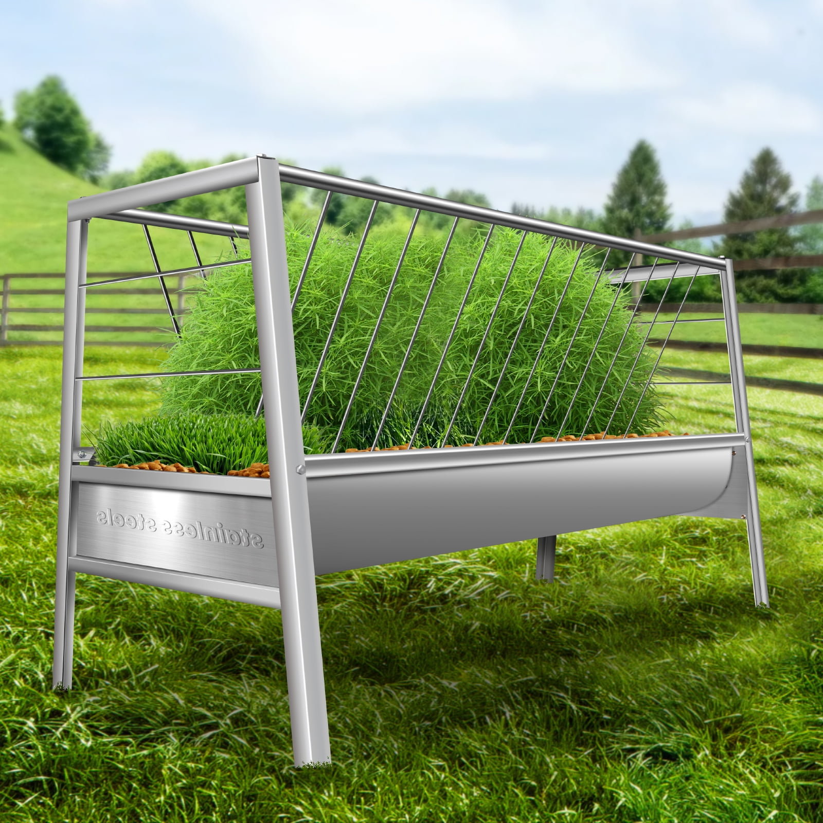 Livestock Goat Feeder,Dual Zone 55+22 Gal, Easy Assembly, Rust ...