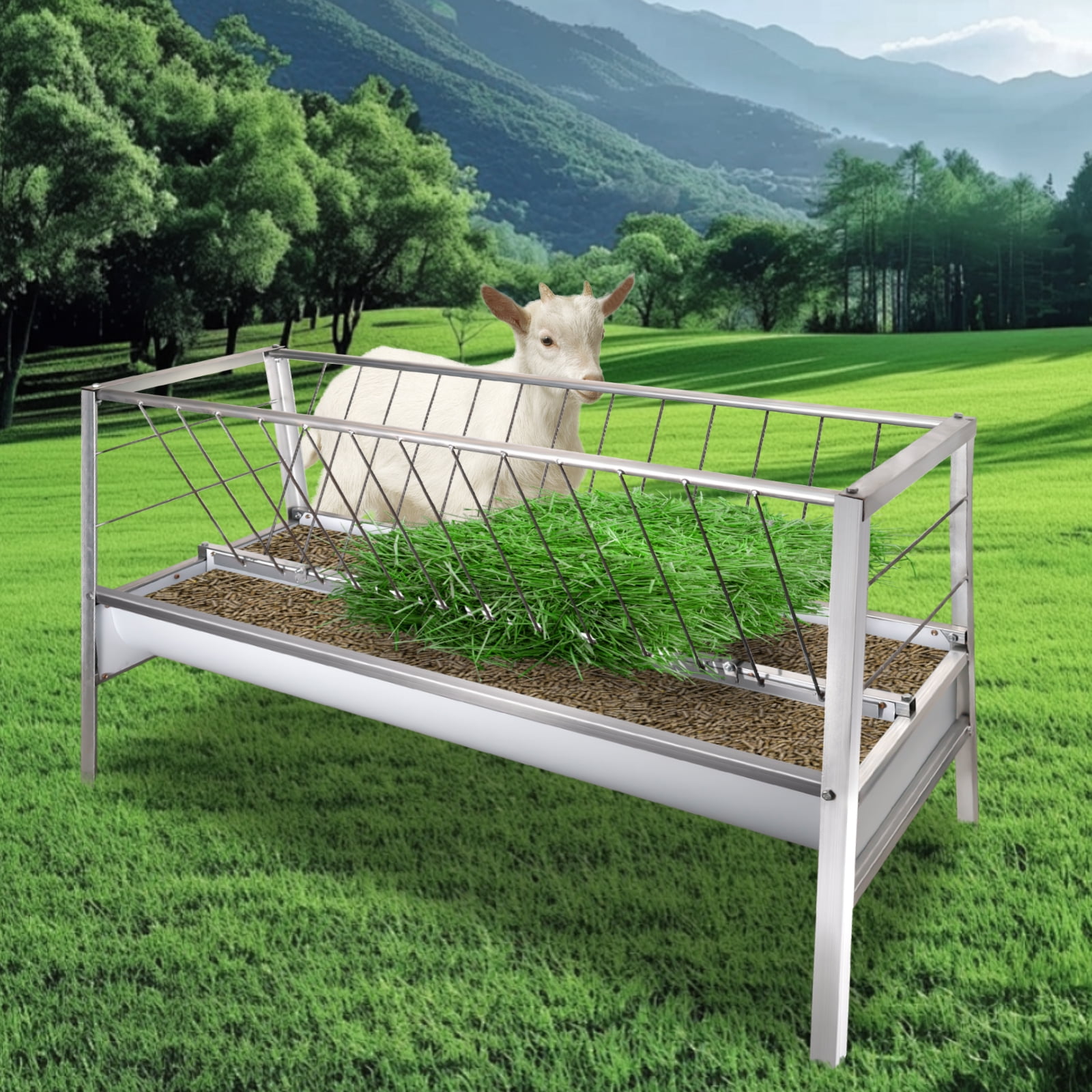 59x19.6x33.4 Inch Livestock Goat Feeder, Goat Hay Feeder, Pasture Feeder, 77 Gallon Galvanized ...