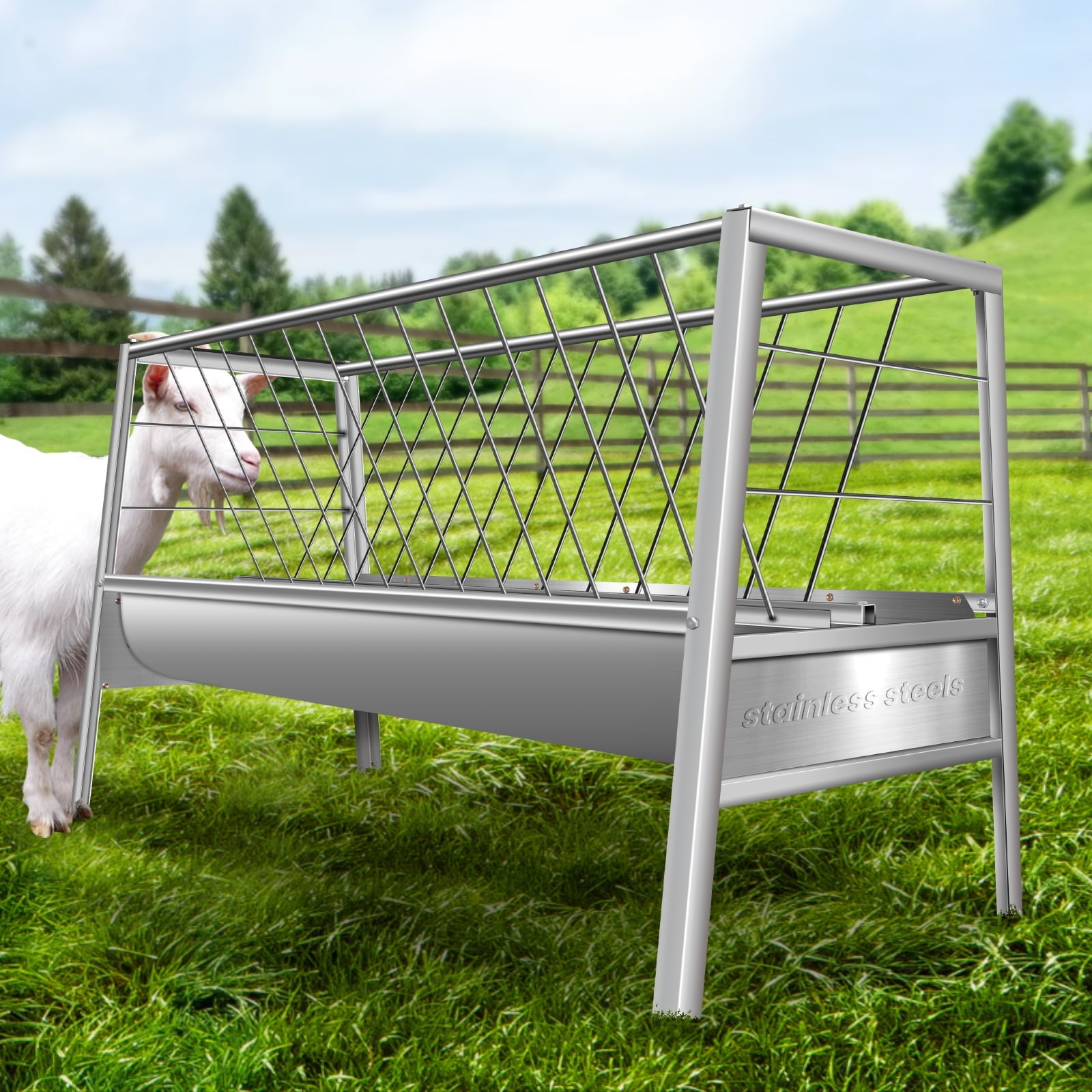 Livestock Goat Feeder & Goat Hay Feeder, 77 Gallon Capacity, 23.6" Wide, Stainless Steel Frame ...
