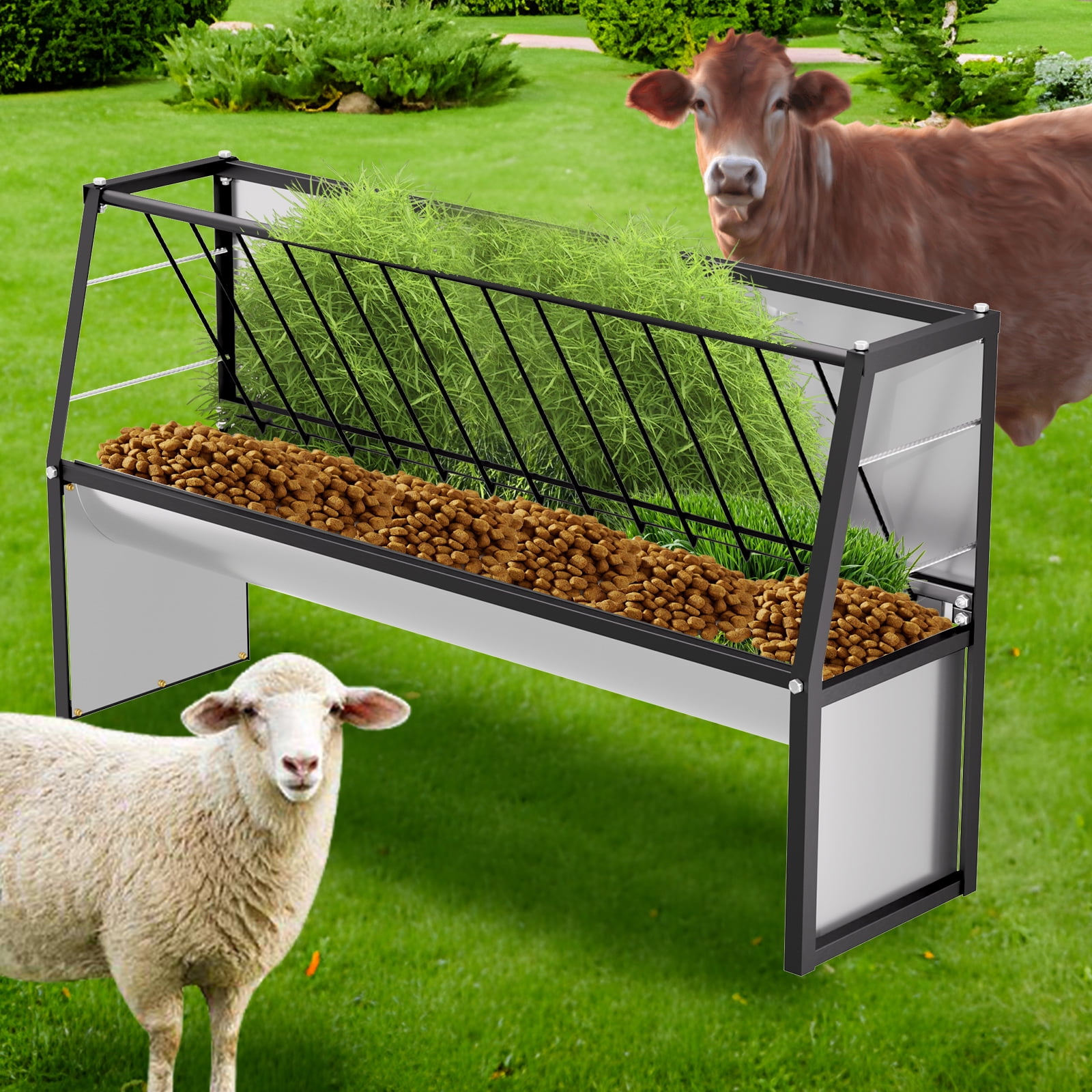 Livestock Goat Feeder with Galvanized Steel Frame, 60 Gallon Goat Hay ...