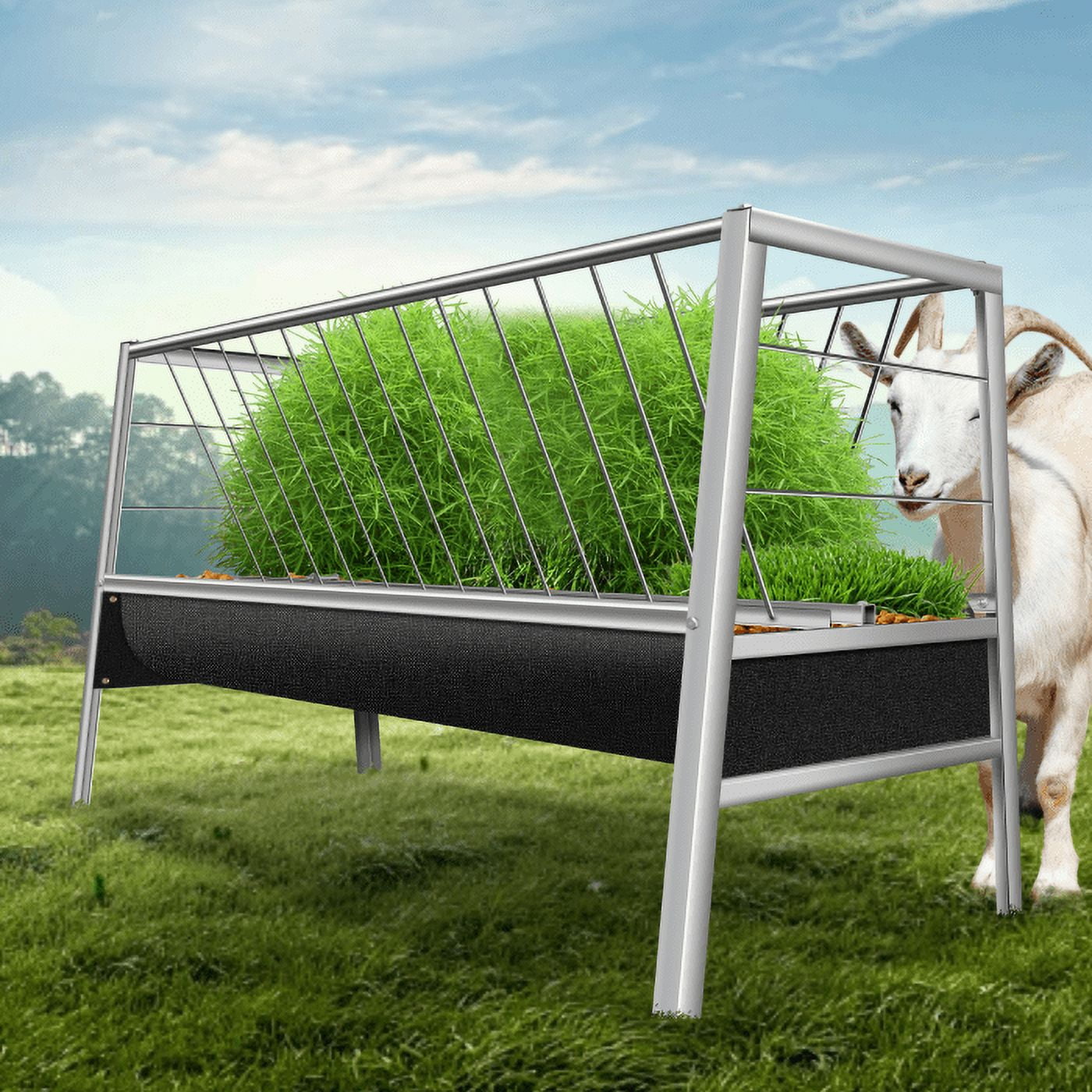 Livestock Hay Feeder, 77-Gallon Capacity Pasture Feeder, Grain and Hay ...