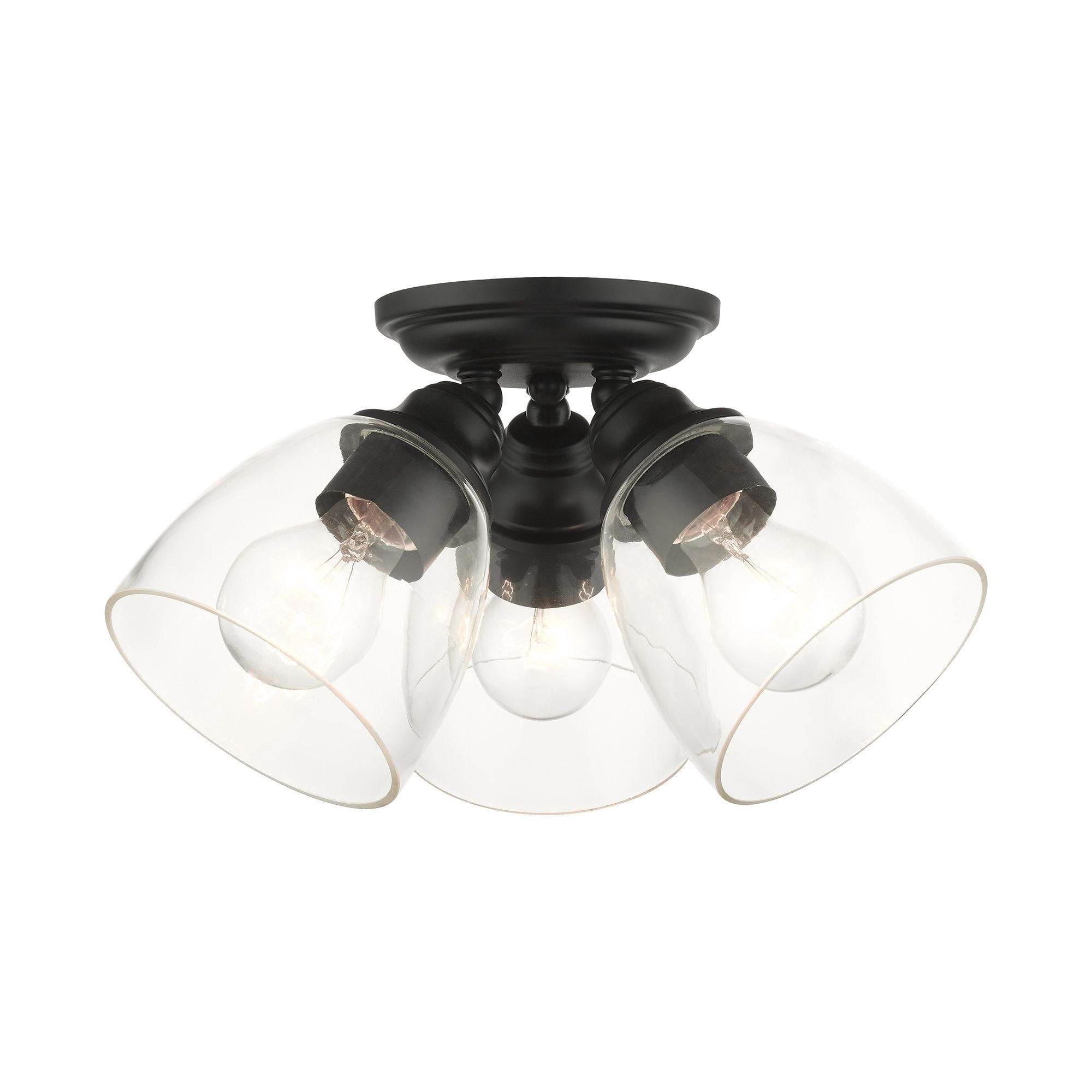 Livex Lighting Montgomery 3-Light Metal & Glass Flush Mount in Black ...