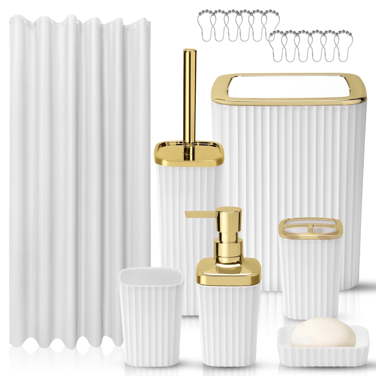 Livhil 19 Pcs White Bathroom Accessories Sets with Shower Curtain ...