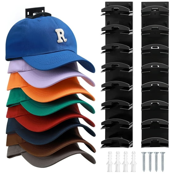 livhil Hat Organizer for Baseball Caps, Adhesive Wall Mount Rack Holds ...