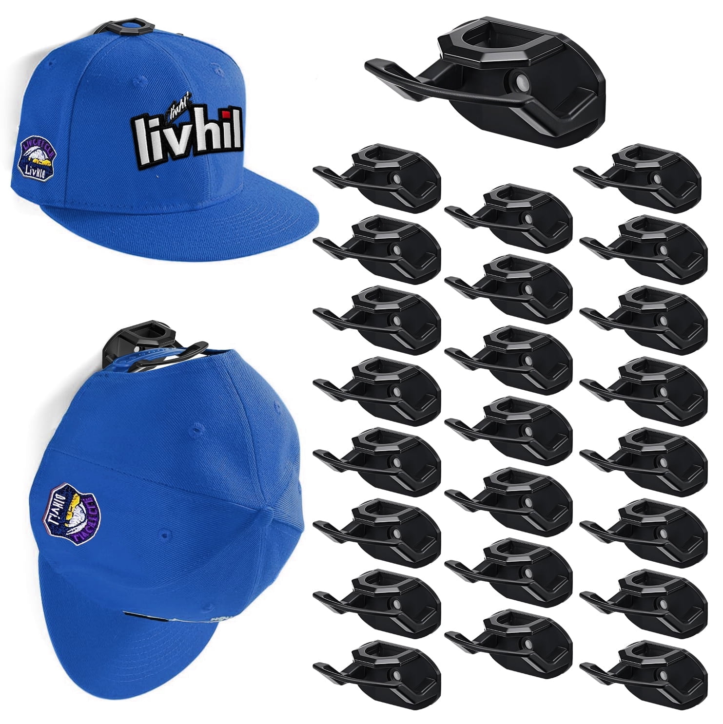 livhil 24 Pack Hat Wall Mount, Adhesive Hat Holders for Wall, Black ABS ...