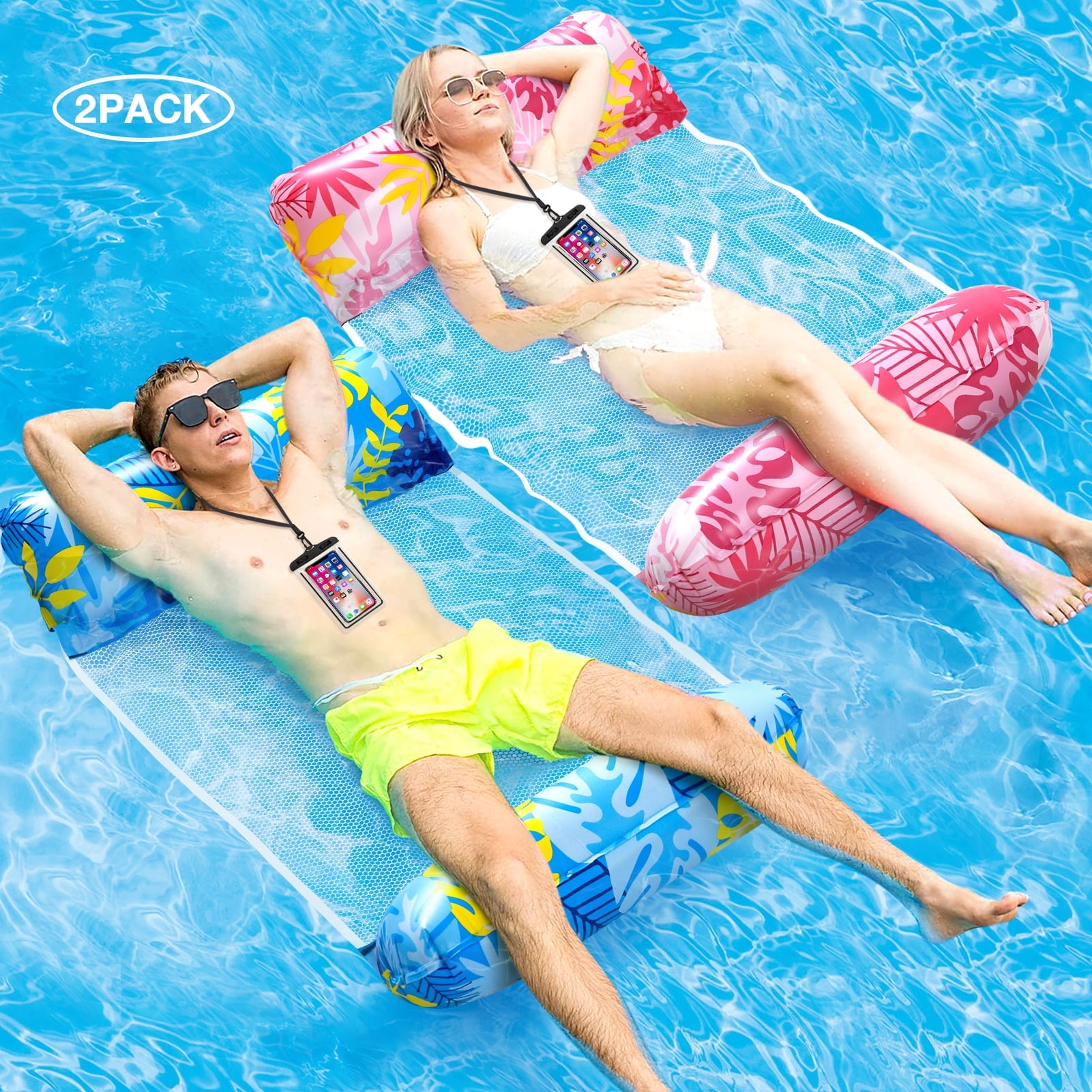 livhil Pool Float Hammock, 2pcs Water Loungers, Mesh 4-in-1 Inflatable Adult Pool Floats ...