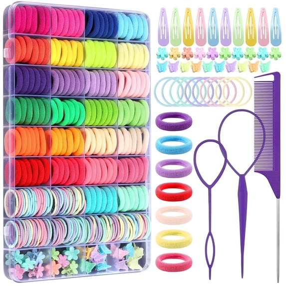 Livhil 31 Colors Hair Rubber Bands with Tail Hair Tools and Hair Clips ...