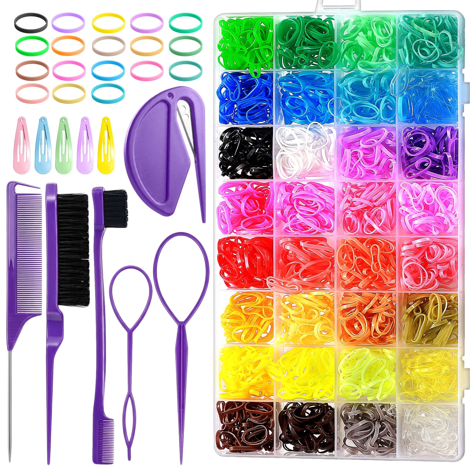 livhil 32 Colors Hair Rubber Bands with Styling Tools and Clips 2000 ...
