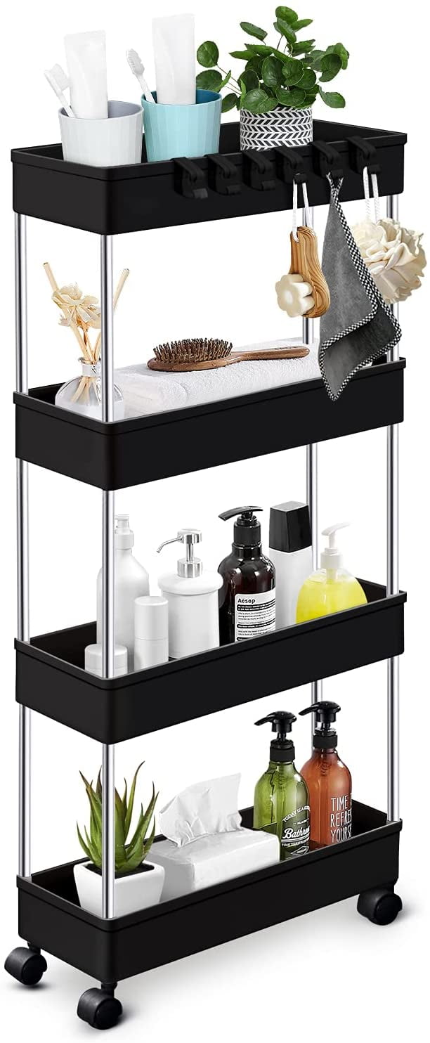 Livhil 4 Tier Rolling Cart Slim Storage Cart on Wheels Bathroom ...
