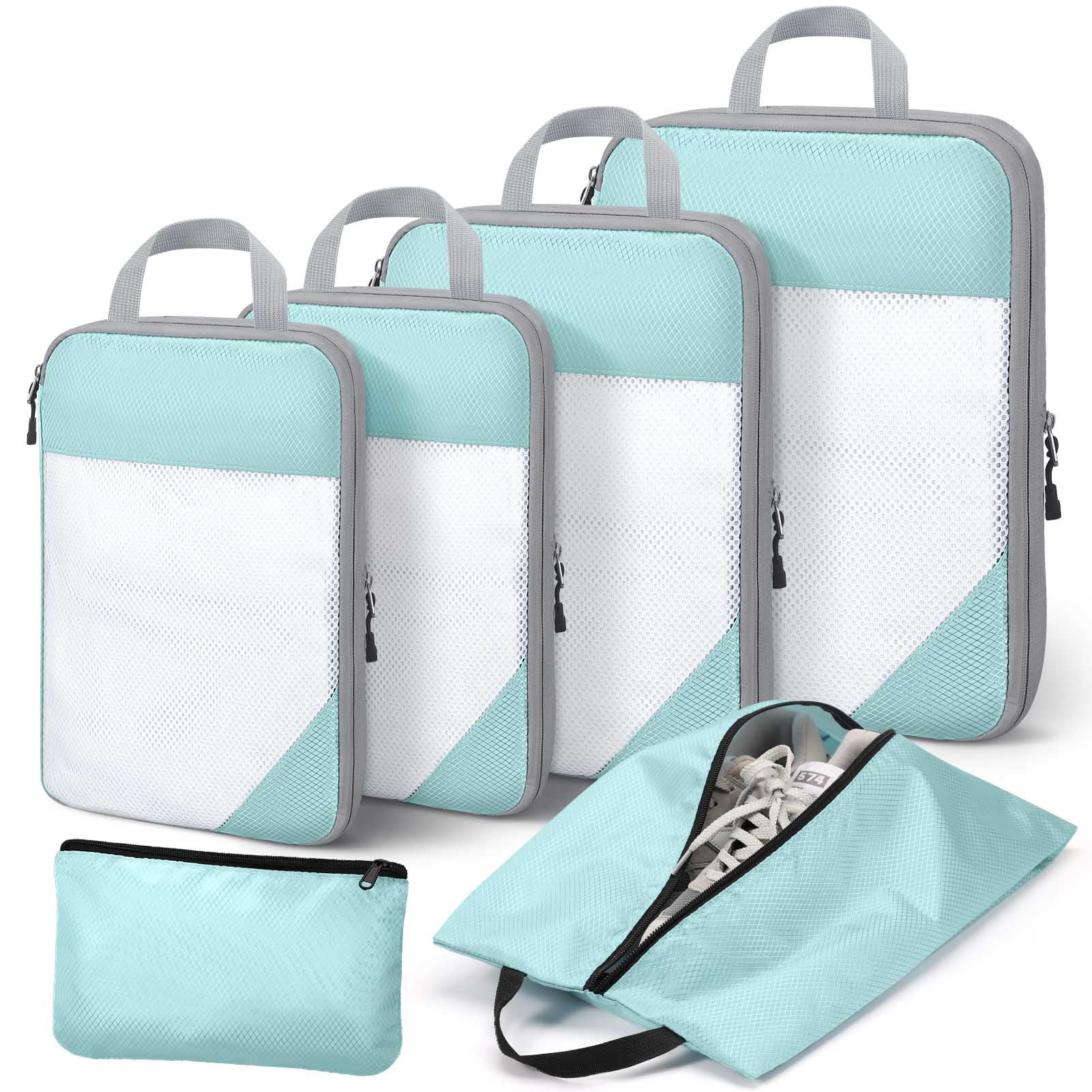 livhil 6 Set Compression Packing Cubes, Waterproof Mesh Luggage ...