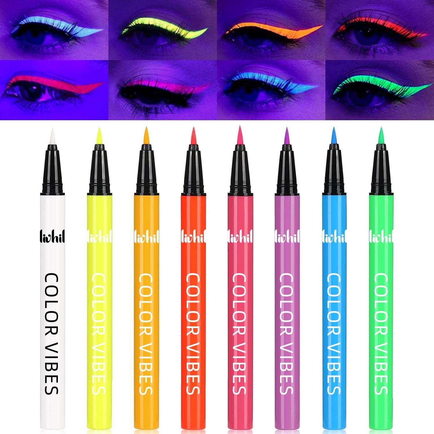 livhil UV Neon Liquid Eyeliner Set, 8 Colors, Glow in the Dark ...