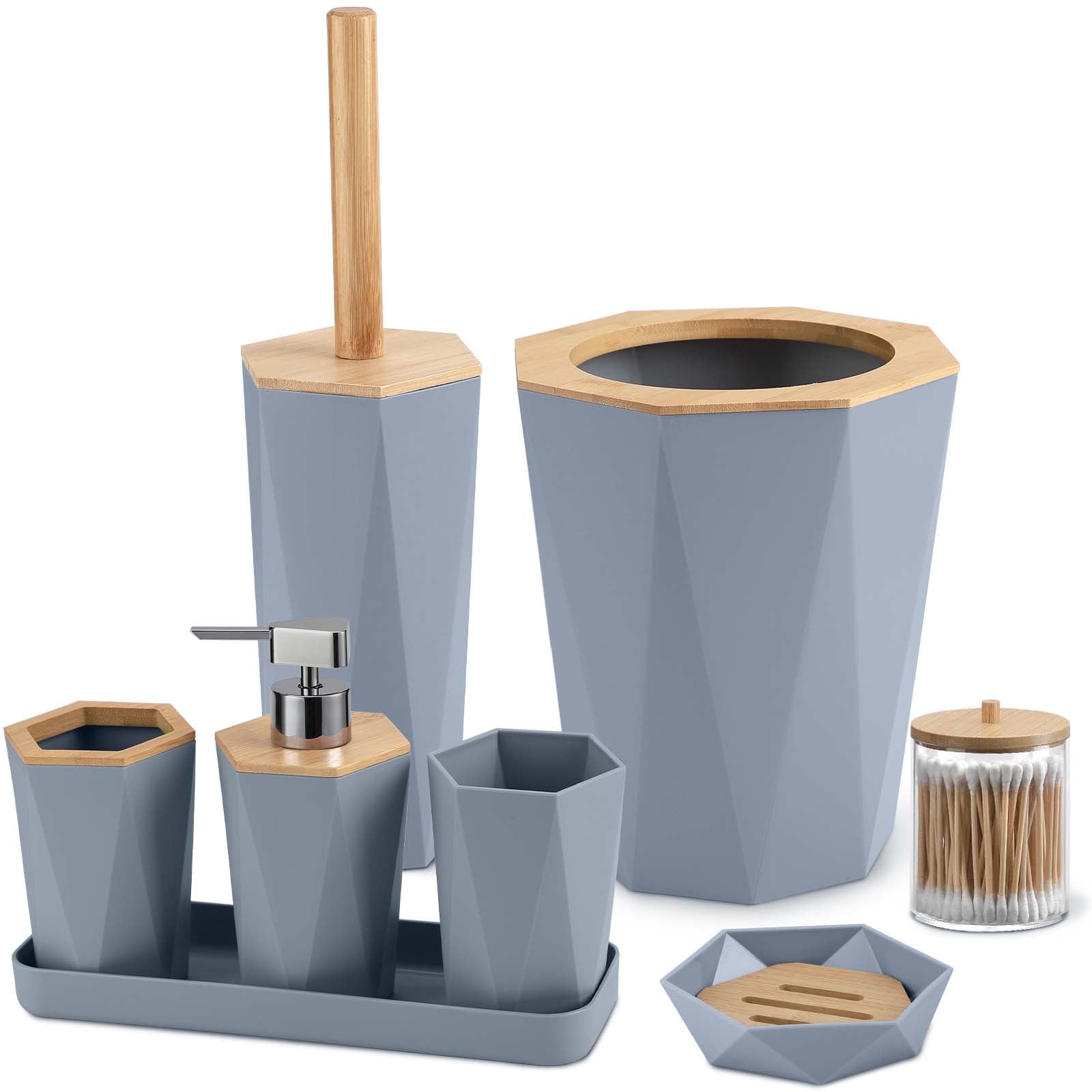 Livhil 8 Pcs Bamboo and Plastic Bathroom Accessories Sets, Specially ...