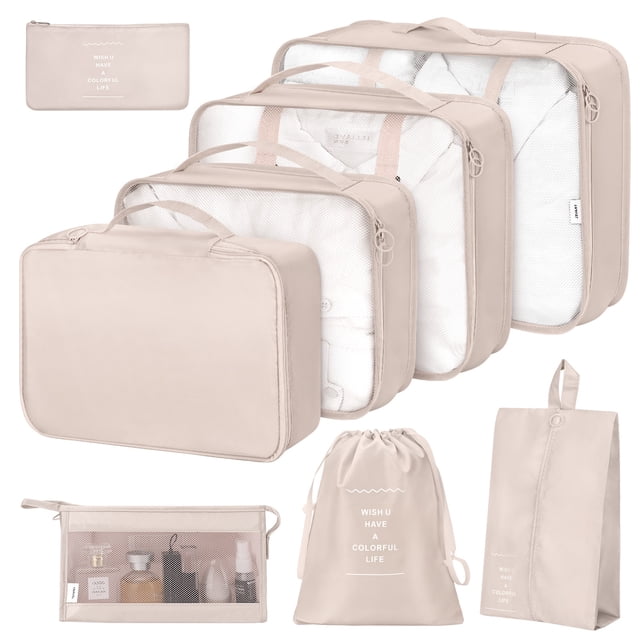 Livhil Large Set of 8 Mesh Traveling Bags, Waterproof Packing Cubes for ...