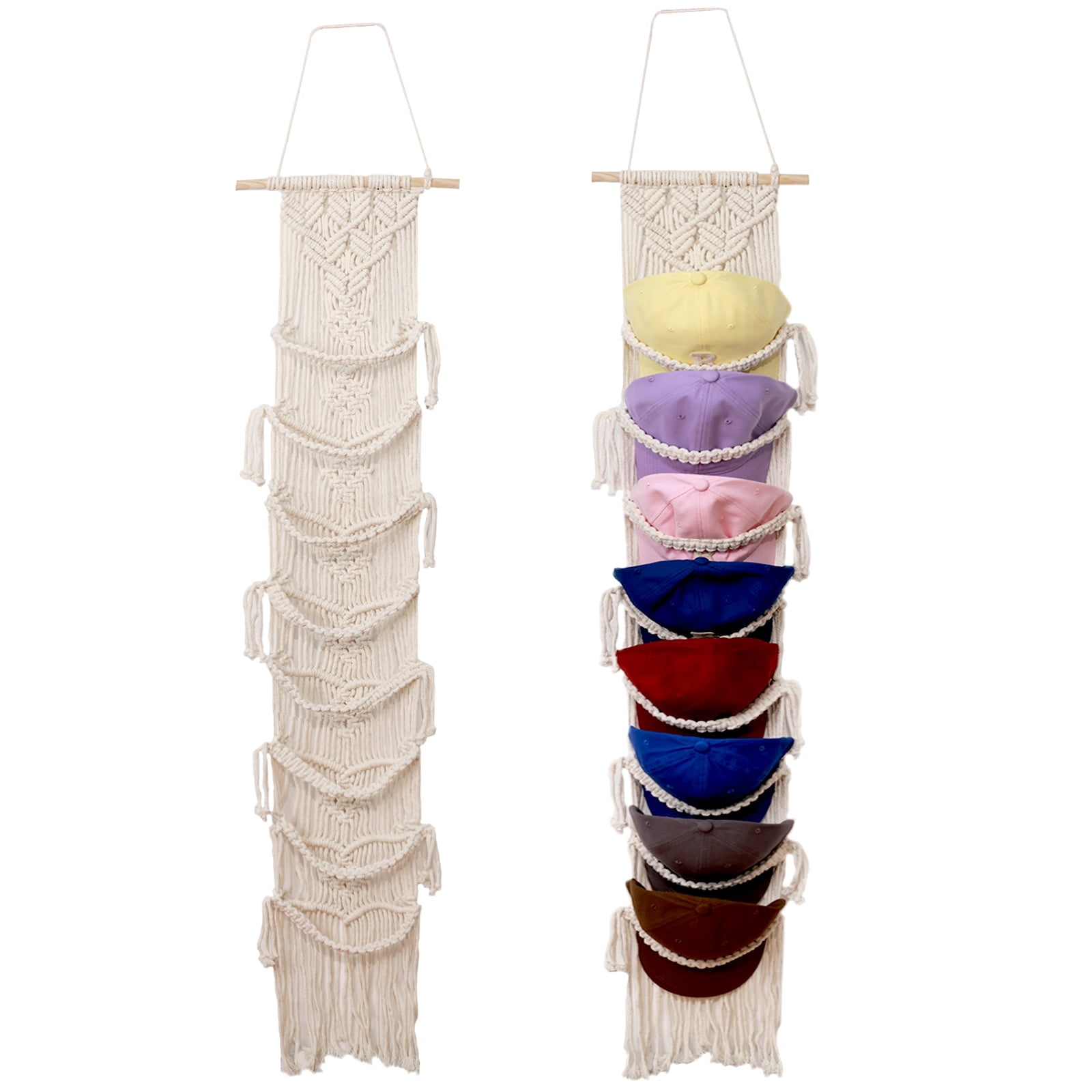 Livhil Boho Hat Rack for the Wall, Macrame Hat Hanger for Baseball Caps ...