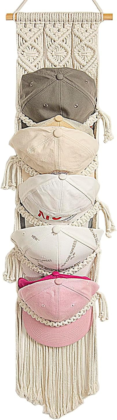 Livhil Boho Hat Rack for the Wall, Macrame Hat Hanger for Baseball Caps ...