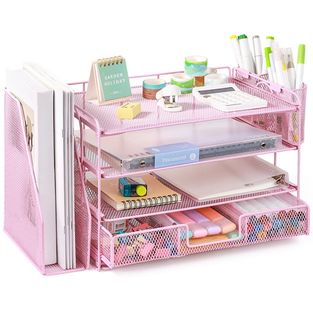 Livhil Desktop Organizer 4-Tier Desk Organizers Sets and Storage, File ...