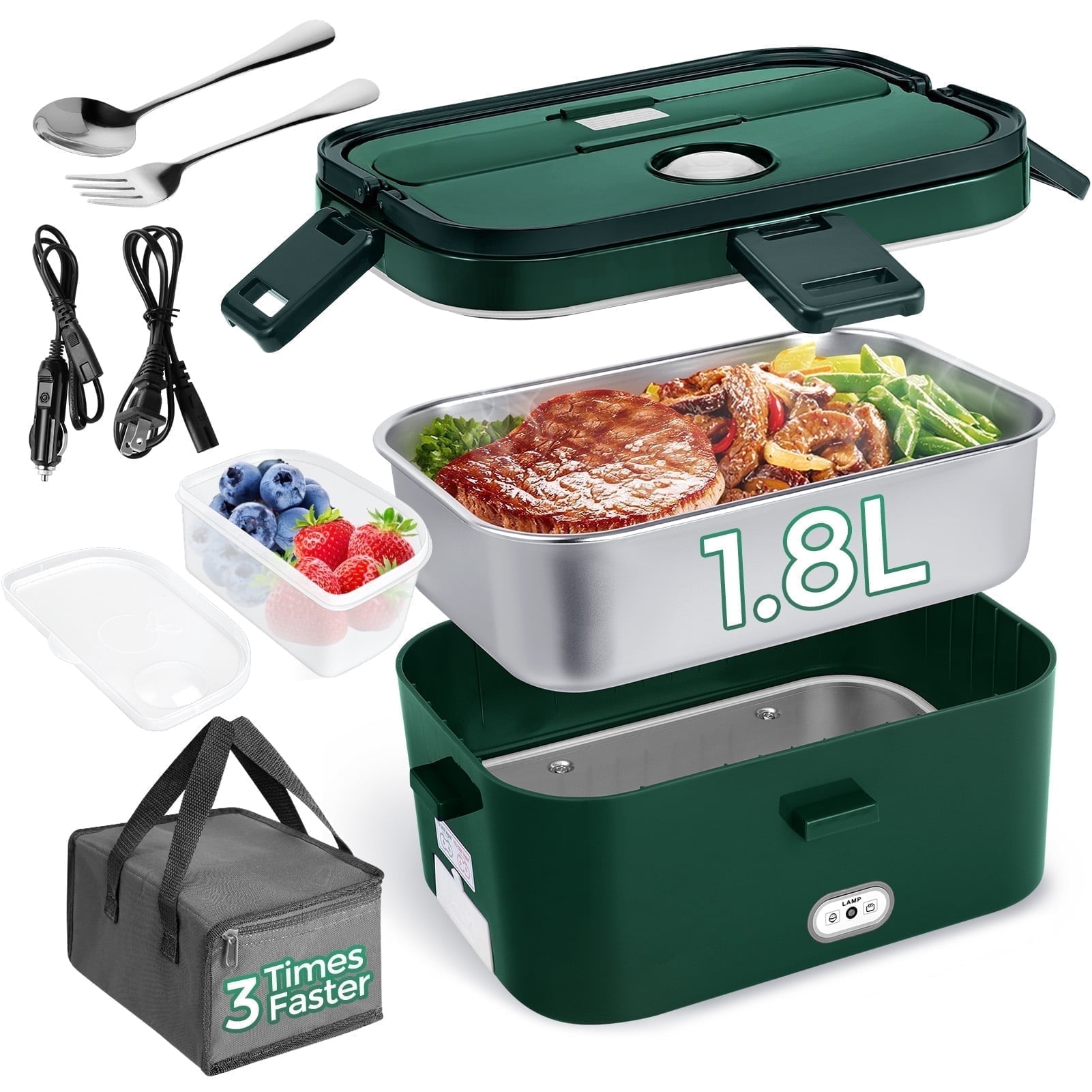 livhil Electric Lunch Box Food Warmer, 1.8L 60W Heated Lunch Box, 12V ...