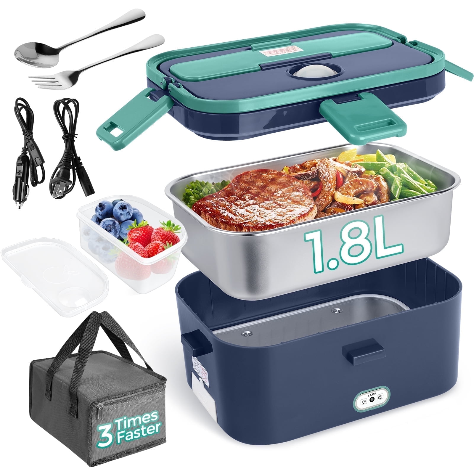 livhil Electric Lunch Box Food Heater, 60W Portable Heated Lunch Box, 1.8L Stainless Steel ...