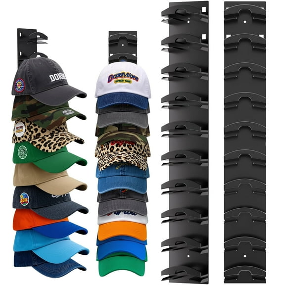 2 Pack Hat Organizer for Baseball Caps - Wall Mounted Holds Up to 40 ...