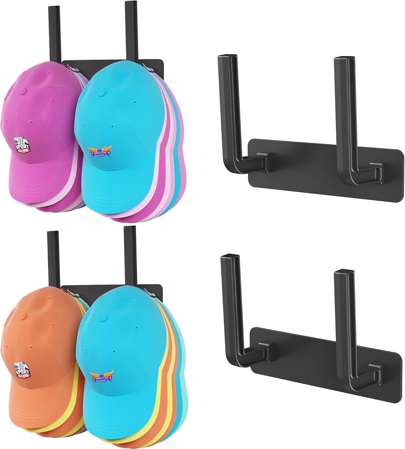 Livhil Hat Rack 2 Packs, Removable Long Row Hat Hooks for Wall, 2 ...