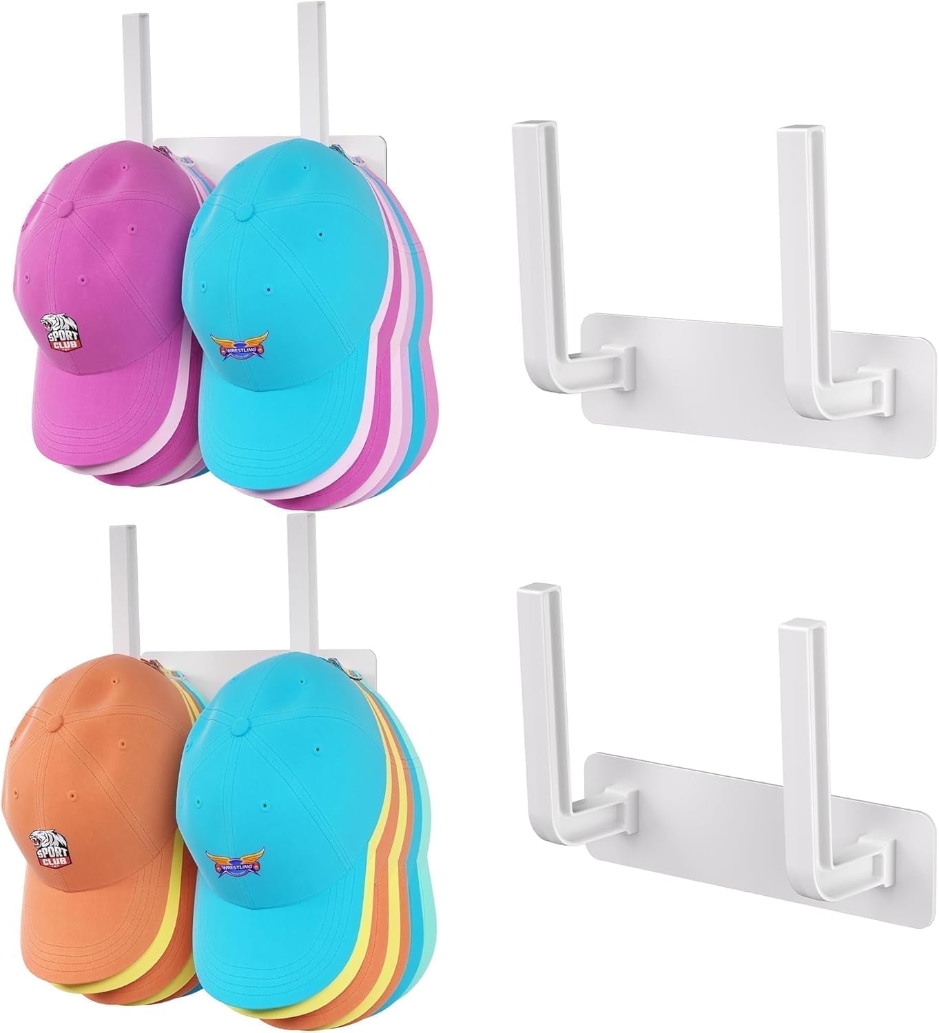 Livhil Hat Rack 2 Packs, Removable Long Row Hat Hooks for Wall, 2 ...