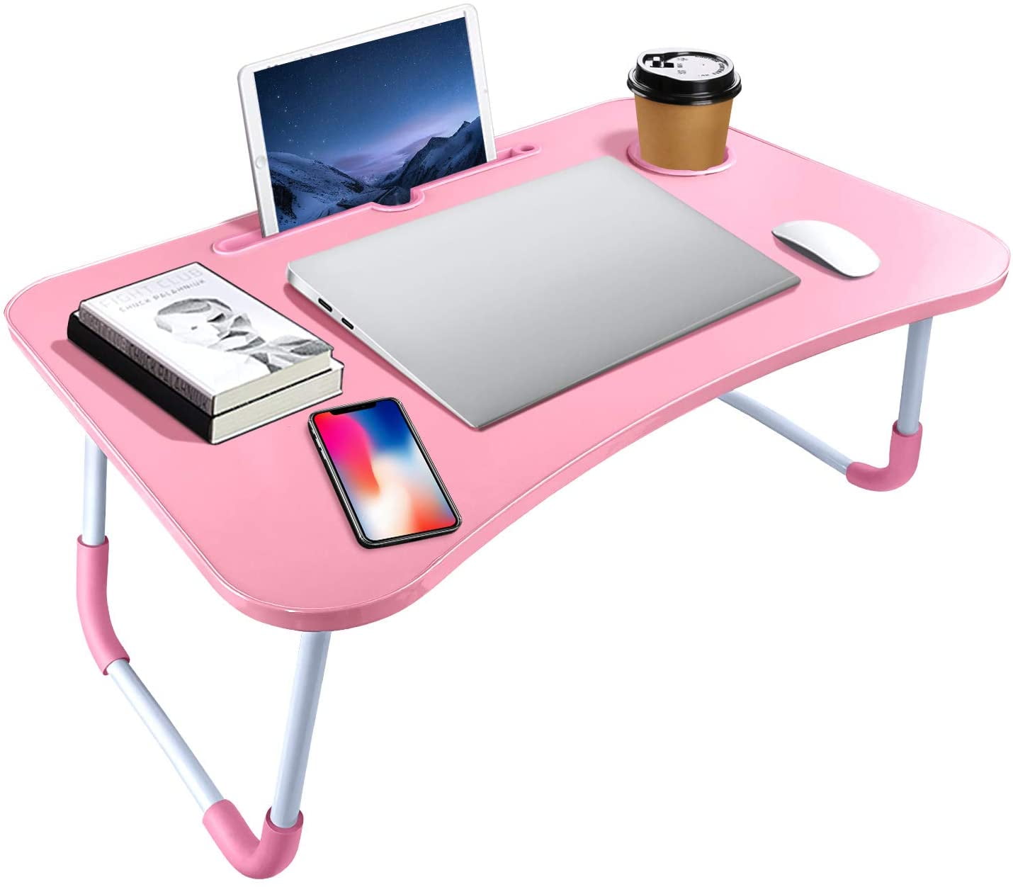Livhil Portable Foldable Wooden Laptop Stand with Cup Holder, Computer ...