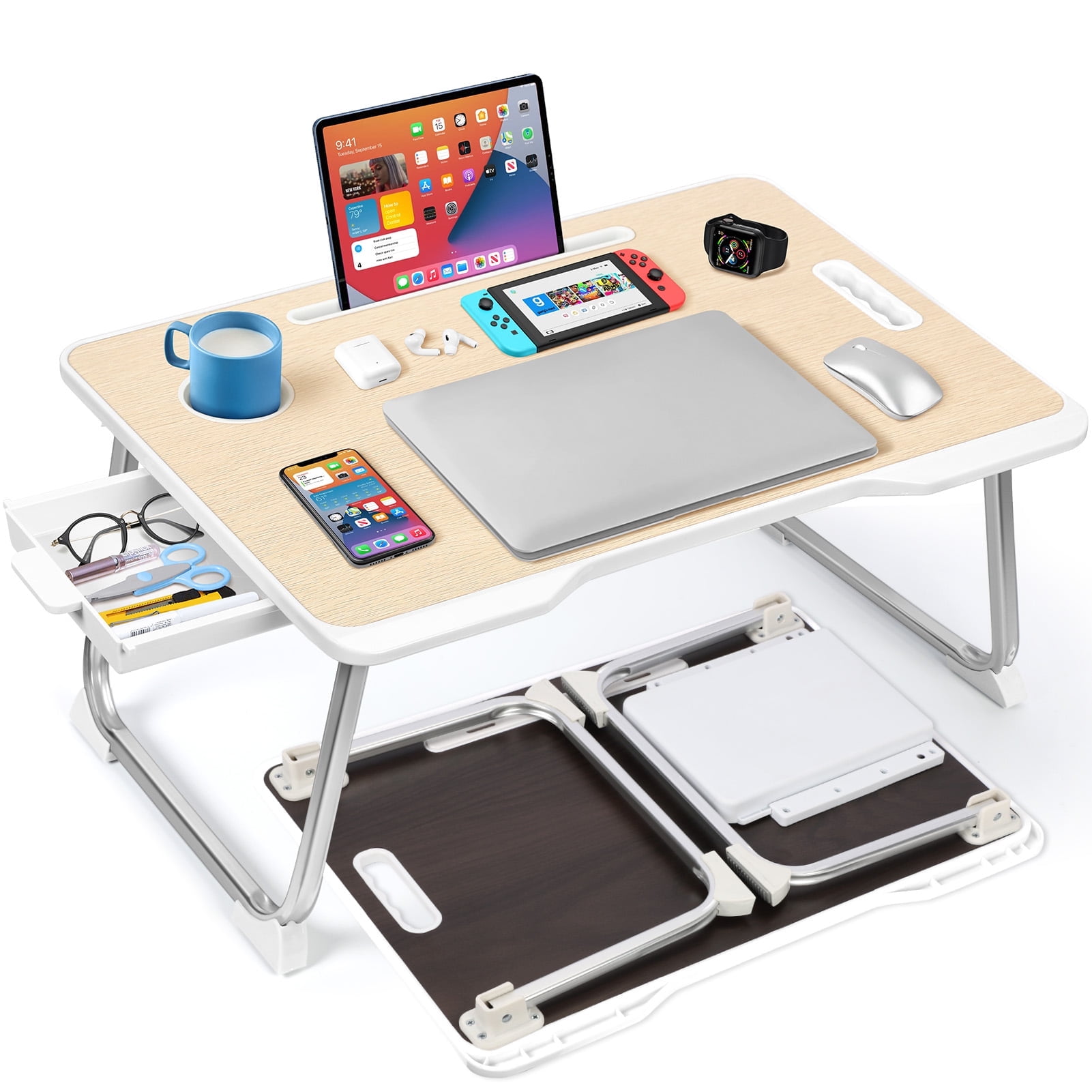 Livhil Foldable Large Lap Desk for Bed | Portable Study Table with ...