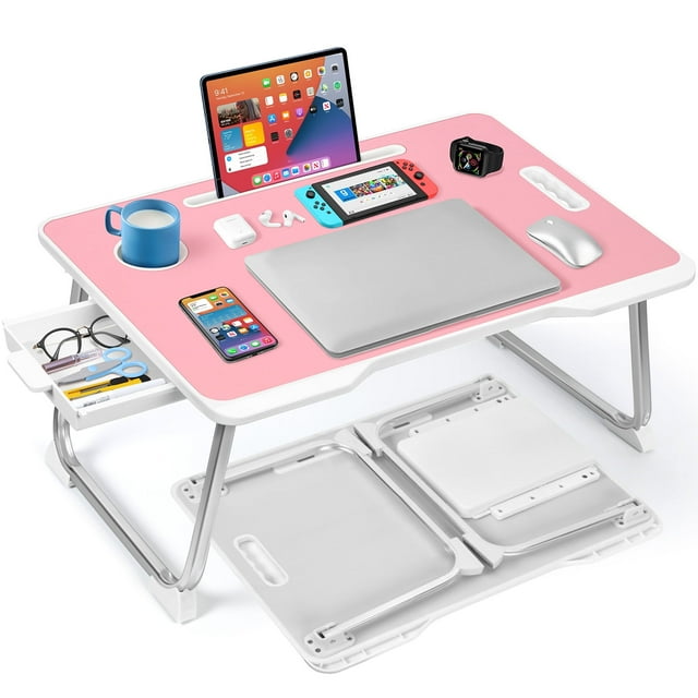 Livhil Foldable Large Lap Desk for Bed, Portable Laptop Table, School Supplies (Pink) - Walmart.com