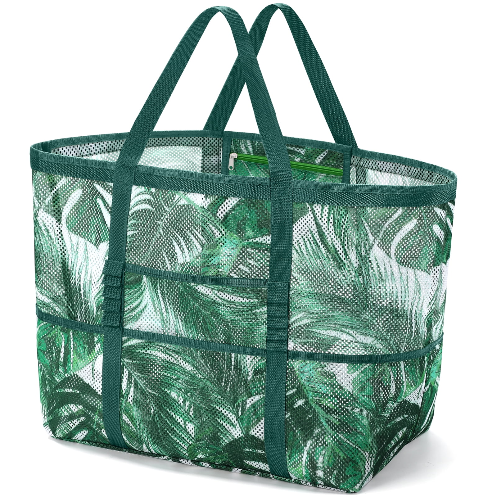 "Livhil Large Waterproof Mesh Beach Bag with Zipper Pockets, Green (16. ...