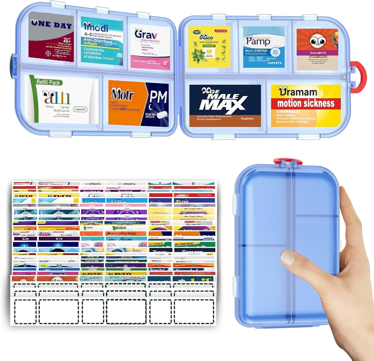 Livhil Daily Use Pill Organizer with Labels, Pill Box Easy to Open 10 ...
