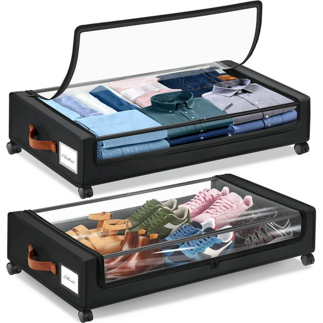 Livhil Strong Underbed Rolling Storage Box with Wheels, 2Pack ...